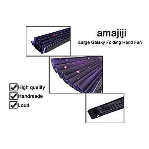 Amajiji Large Galaxy Folding Fan, Chinease/Japanese Folding Nylon-Cloth Hand Fan, Hand Folding Fans for Women/Men, Hand Fan Festival Gift Fan Craft Fan Folding Fan Dance Fan (AM3)