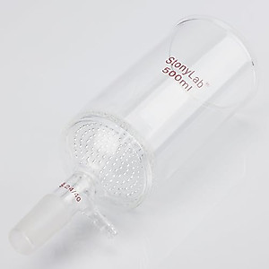 stonylab Glass Buchner Filtering Funnel, Borosilicate Glass Plate Filter Funnel with 9 mm Hose Connection and 24/40 Standard Joint for Filter Test, 500 ml