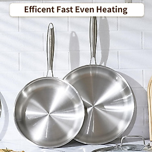 DELARLO Tri-Ply Stainless Steel Pan, 12 inch Frying Pan with Lid, Compatible with All Cooktops Up to 600℉, Fast & Even Heat, Skillet, Induction Cookware, Cooking Pan, Stir Fry Pan, Dishwasher Safe Pan