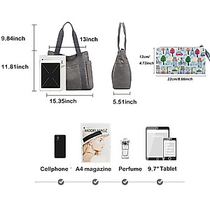 JIANLINST Women's Canvas Tote Handbags Multi-pocket Retro Casual Shoulder Bag Top Handle Satchel Tote Purse Black