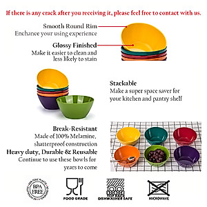 KOXIN-KARLU 6-inch Melamine Bowls, 26-ounce Cereal Bowls Salad Bowl, set of 6 Multicolor | 100% Melamine, Dishwasher Safe, BPA Free