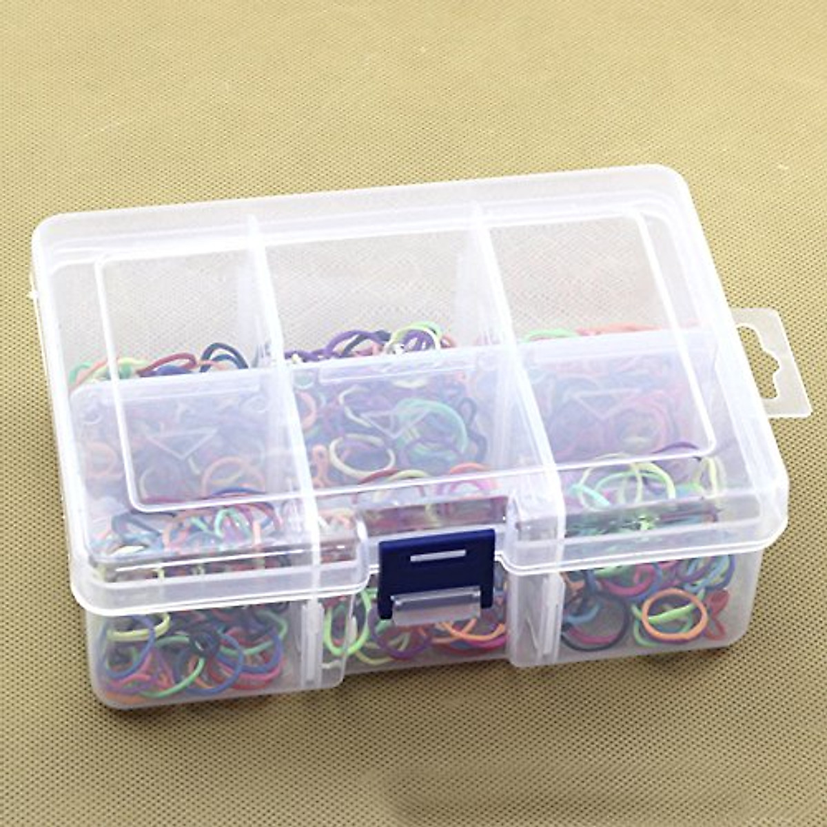 6 Compartments Jewelry Earring Necklace Bead Storage Box Clear Plastic Adjustable Container Case (Blue)