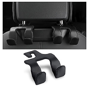Kewucn Upgraded Car Seat Headrest Hook, Durable Leather Auto Back Seat Hangers Storage Organizer, Universal Vehicle Interior Accessories for Hanging Purses, Umbrellas, Bags, Coats (Black)