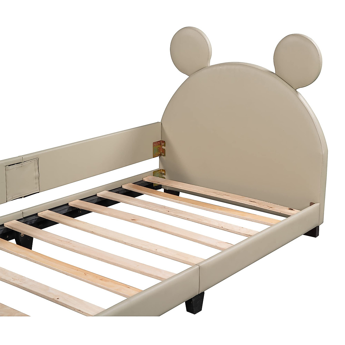Merax Cute Kids Wood Twin Day Bed with Mouse Ears Headboard, Low Platform Bed Frame for Kids,Boys,Girls, No Box Spring Need (Twin, Grey)