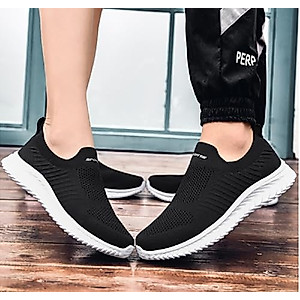 inupon Womens Slip On Knit Sneaker No Tie Sock Walking Shoes Casual Work Shoes (9, Black)