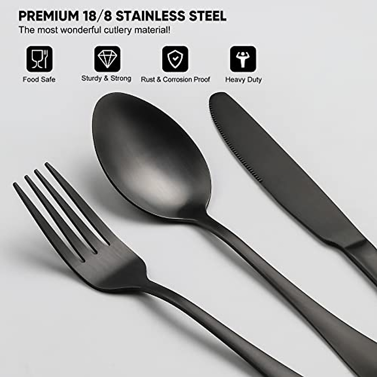 48-Piece Matte Black Silverware Set with Steak Knives for 8, Food-Grade Stainless Steel Flatware Set, Includes Spoons Forks Knives, Kitchen Cutlery For Home Office Restaurant Hotel
