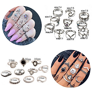 LOYALLOOK 132PCS Bohemia Knuckle Ring Set Women Hollow Silver Fashion Finger Rings Vintage Stackable Knuckle Midi Rings Set, Boho