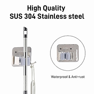 Bntyok 5 Pack Broom Holder Heavy Duty Stainless Steel Broom Hanger with Hooks Screw Drilling Rust Resistant Mop and Broom Holder Wall Mount for Bathroom Kitchen Laundry Room Garage - Silver