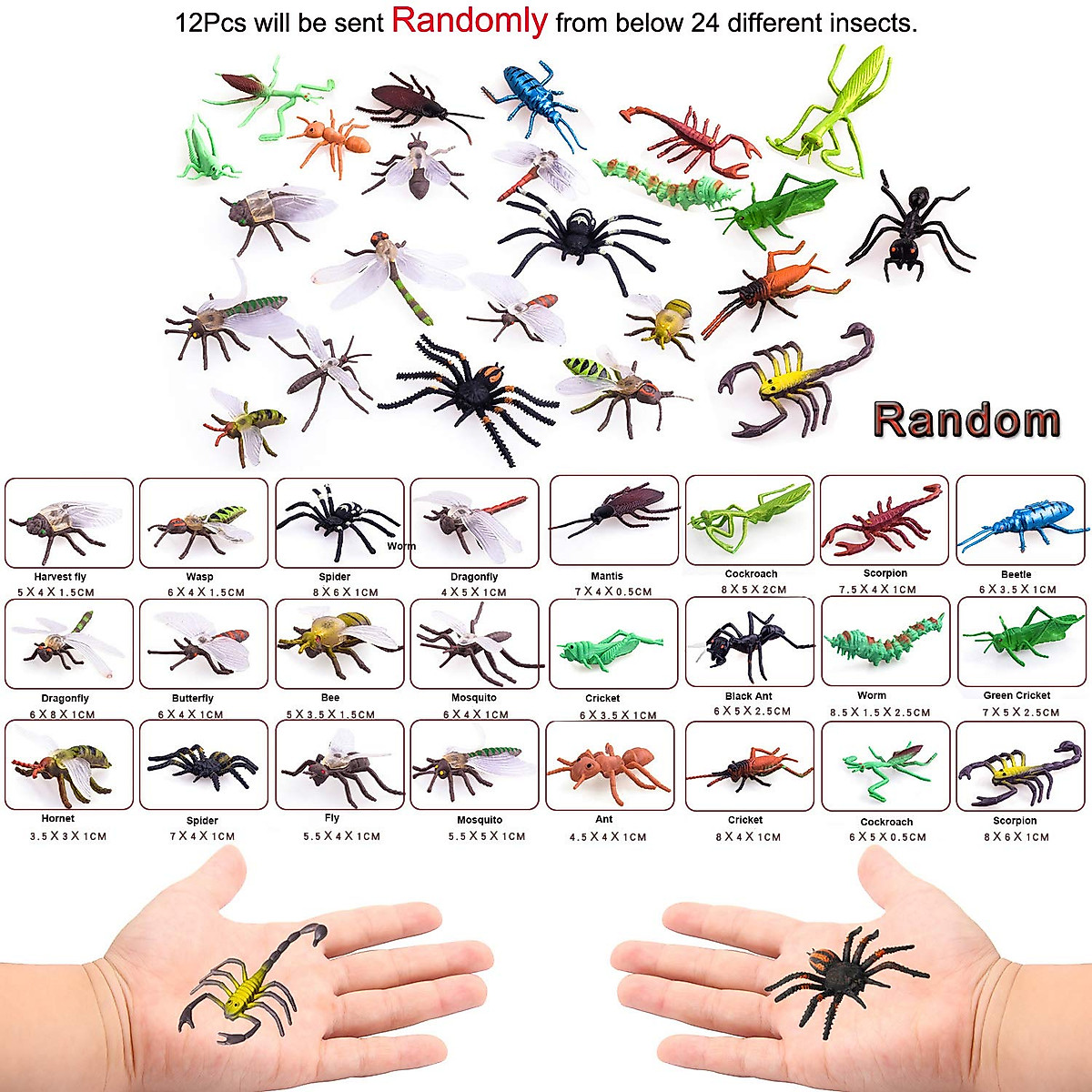 PINOWU 27pcs Bug Toy Figures Playset for Kids Boys, 2-6” Fake Bug Insects - Fake Spiders, Cockroaches, Scorpions, Crickets, Lady Bugs, Butterflies and Worms for Education and Christmas Party Favors