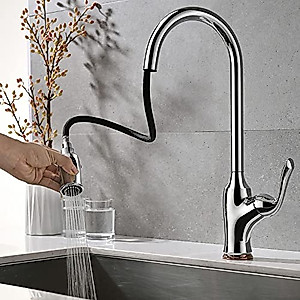 Kitchen Faucet with Pull Down Sprayer Swivel Hot and Cold Water Brass Kitchen Tap Chrome Plated