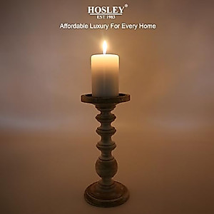 Hosley Set of 2 Natural LED Wooden Pillar Candle Holder 11" High, Country Style Ideal Gift for Wedding Party Home Spa Reiki, Aromatherapy Settings LED Votive Candle Gardens