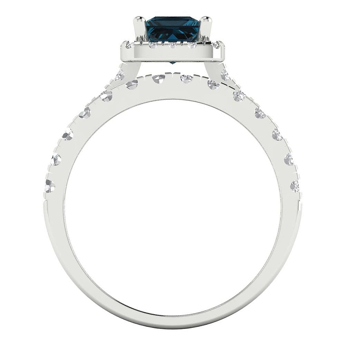 Clara Pucci 1.6ct Princess Cut Halo Solitaire London Blue Topaz Engagement Promise Anniversary Bridal Ring Band set 14k White Gold 11