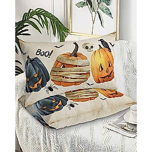 Edwiinsa Halloween Pillow Covers Standard Size Set of 2 Bed Pillow, Horror Orange Grey Pumpkin Bat Farmhouse Plush Soft Comfort for Hair/Skin Cooling Pillowcases with Envelop Closure 20''x26''