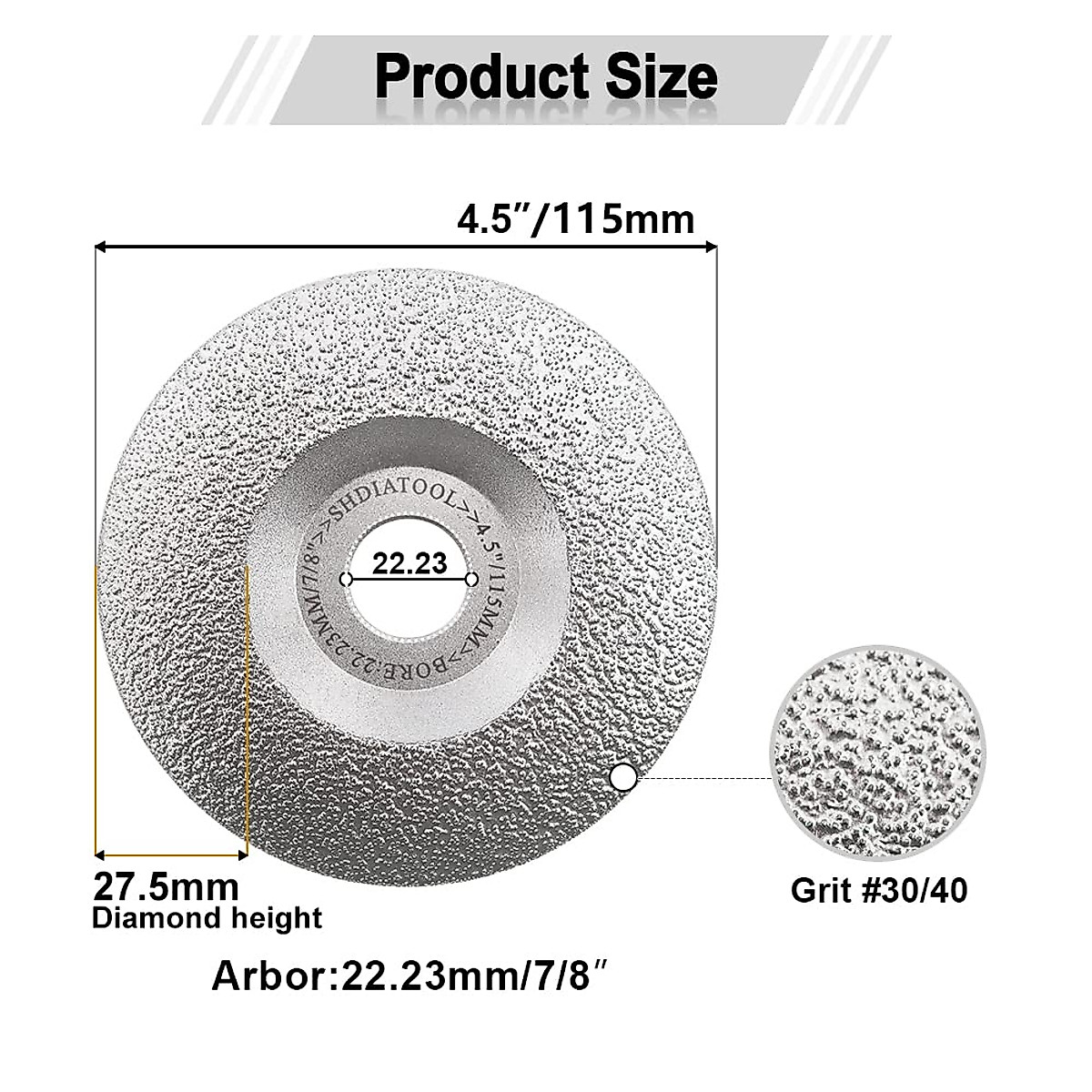 SHDIATOOL Diamond Grinding Cup Wheel 4-1/2 Inch for Granite Marble Iron Steel Masonry Convex Vacuum Brazed Grinding Disc Fits 7/8 Inch Arbor 115mm