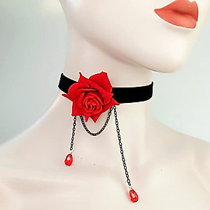 ericotry Elegant Retro Rose Flower Collarbone Chain Clavicle Necklace Gothic Lolita Black Lace Collar Choker Ornament Wedding Halloween Accessories (Red)