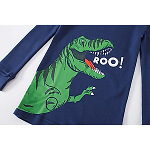 Dolphin&Fish Boys Pajamas 100% Cotton Kids Pjs Toddler Pjs Set Dinosaur Clothes Style-830 Size 6 Dark Blue