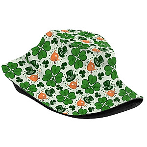 Cute St. Patrick's Day Shamrocks Bucket Hat Packable Green Fisherman Hat Summer Travel Beach Sun Hat for Boys Girls