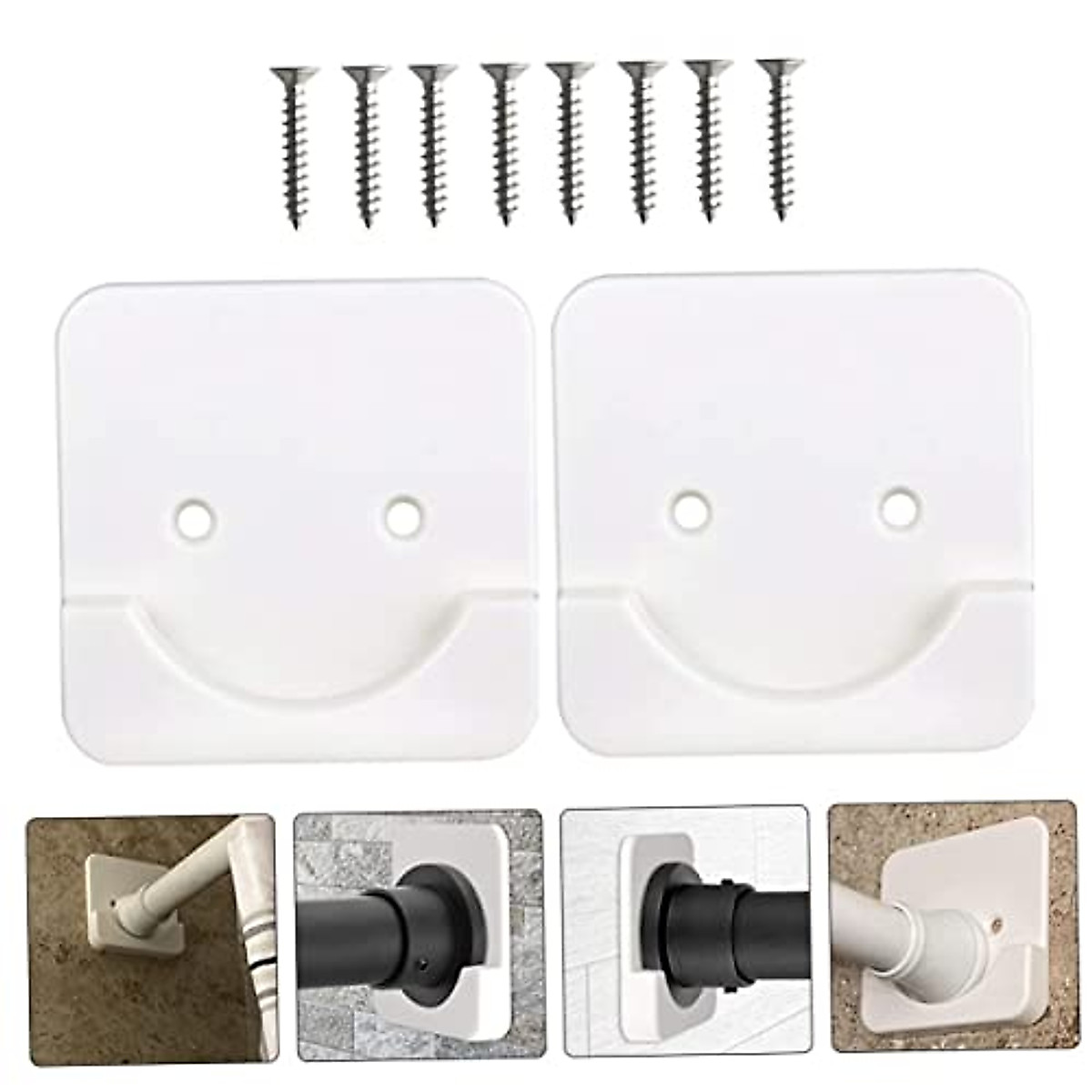 LAPYAPPE 6pcs Bracket Holder Wall Mounted Shower Curtain Rod Heavy Duty Brackets Curtain Holders Shower Rod Retainer for Wall Closet Rod Bracket Adhesive Shower Rod Holder White Fixture Abs