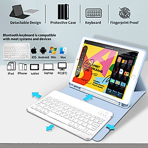 kenke Keyboard Case for iPad 6th Generation (2018)/iPad 5th Gen (2017) & iPad Air 2nd Gen/iPad Air 1st Gen with Pencil Holder, Detachable Wireless Bluetooth Keyboard Case for iPad 9.7 Inch, Sky Blue