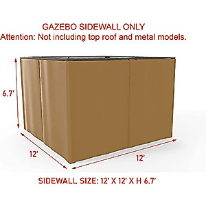 Gazebo Universal Replacement Privacy Curtain 4-Panels sidewall with Zipper (ONLY Curtain) (12' x 12', Khaki)