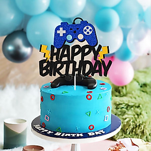 Video Game Cake Topper Happy Birthday Cake Decoration Level Unlocked Cake Decor Playing Controller Level Up Theme for Boys Girls Bday Baby Shower Event Celebration Supplies