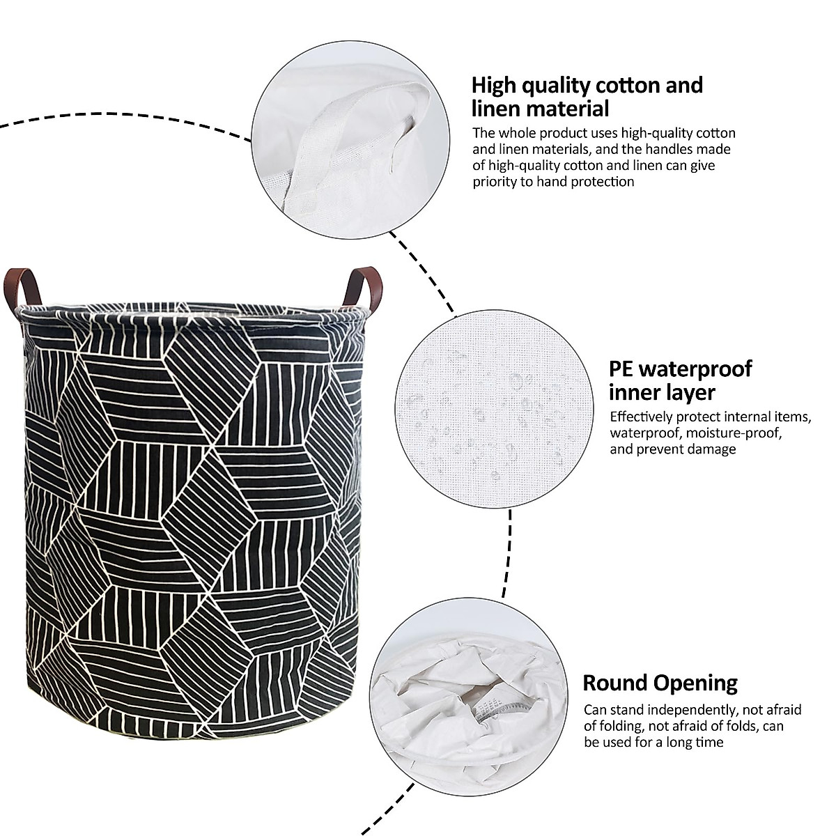RoyBoder Laundry Hamper Thickened Cotton Waterproof Laundry Basket Leather Handle Collapsible Wide Ring Laundry Hamper in Bedroom Bathroom Dormitory Cloakroom Livingroom Nursery Organizer Toy Bin