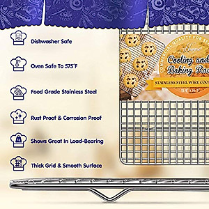 Hiware 2-Pack Cooling Racks for Baking - 10" x 15" - Stainless Steel Wire Cookie Rack Fits Jelly Roll Sheet Pan, Oven Safe for Cooking, Roasting, Grilling