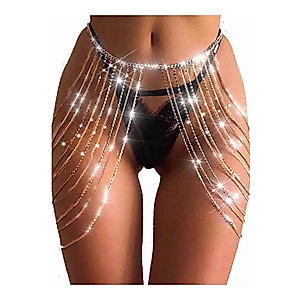 JEWEKY Rhinestone Tassel Waist Chain Gold Crystal Belly Body Chains Rave Beach Body Jewelry Accessories for Women