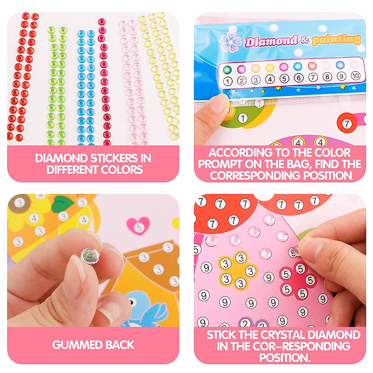 10 Pcs Kids Arts and Crafts Kits-Crystal Mosaic Sticker Painting Learning Education Toys for Toddler Kids, Early Learning Games Handmade Art Kit for Preschool Toddlers Boys Girls.