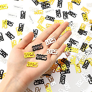 JULBEAR 2025 New Years Confetti, New Year Party Supplies Black Gold Silver 2025 Confetti New Year Eve Decorations 2025 Nye Table Centerpiece for Happy New Year Gift New Years Theme Events Decorations
