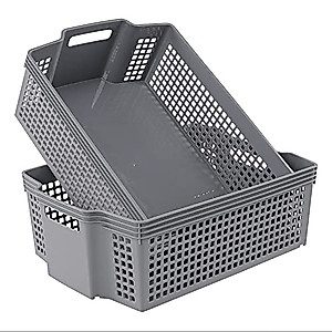 Tstorage Plastic Stacking Storage Baskets, Stacking Plastic Tray Baskets, 2-Pack