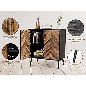 Likein Black Storage Cabinet with 2 Doors, Modern Sideboard Buffet Cabinet with Storage, Black Accent Storage Cabinet with Doors & Adjustable Shelves for Living Room, Office, Hallway, Entryway