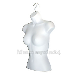 DisplayTown Male Female Mannequin Torso with Stand, Dress Form, Tshirt Display, Hollow Back Body w/Metal Stand and Hook for Countertop Craft Shows Tabletop Clothing S-M Size (White)