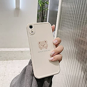 Ownest Compatible for iPhone XR Case Cute Painted Design Brown Bear with Cheeks for Women Girls Fashion Slim Soft Flexible TPU Rubber for iPhone XR-Beige