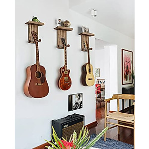 Keebofly Guitar Wall Mount,3 Pack Guitar Wall Hangers Guitar Stand Wall with Pick Holder Guitar Rack for Acoustic or Electric Guitars,Ukulele,Bass,Mandolin,Rustic Wood Brown,[Patented]