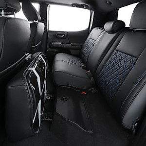 LUCKYMAN CLUB Tacoma Seat Covers, Fit for 2016-2023 Tacoma Crew Double Cab SR SR5 TRD Sport TRD Off-Road TRD PRO Limited with Water Proof Faux Leather(Full Set 2016-2023, Black&Blue)