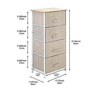 Byouth 4-Tier Dresser Tower, Fabric Drawer Organizer with 4 Easy Pull Drawers with Metal Frame,Wooden Tabletop for Living Room, Closet (Linen)