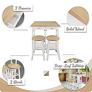 Casual Home Breakfast Cart with Drop-Leaf Table, White