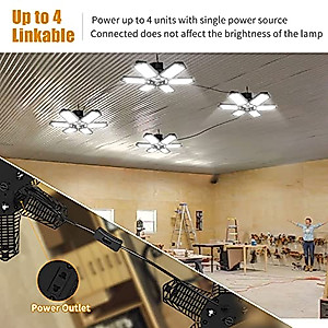 FAMURE LED Garage Lights, 185W Linkable Shop Lights with Cord Plug in, 18500LM Super Bright Hanging Deformable Ceiling Lighting 6500K Lamps with 6 Adjustable Panel for Warehouse