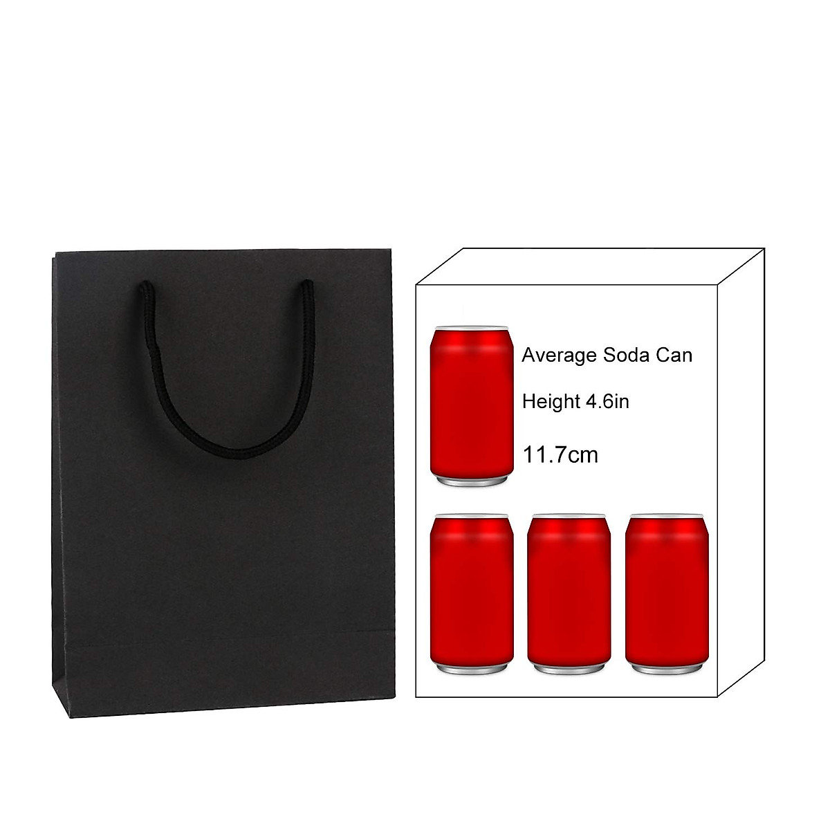 driew Black Gift Bags with Handles, Medium Black Paper Bags Gift Bag Black 7.5x3x10 inches Pack of 50