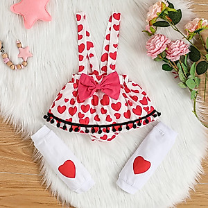 FOCUTEBB My First Valentine's Day Outfit for Infant Baby Girl Valentine Outfits Newborn Baby Girls Clothes My First Valentine Love Heart Suspenders Skirt Set 3-6 Months 70cm