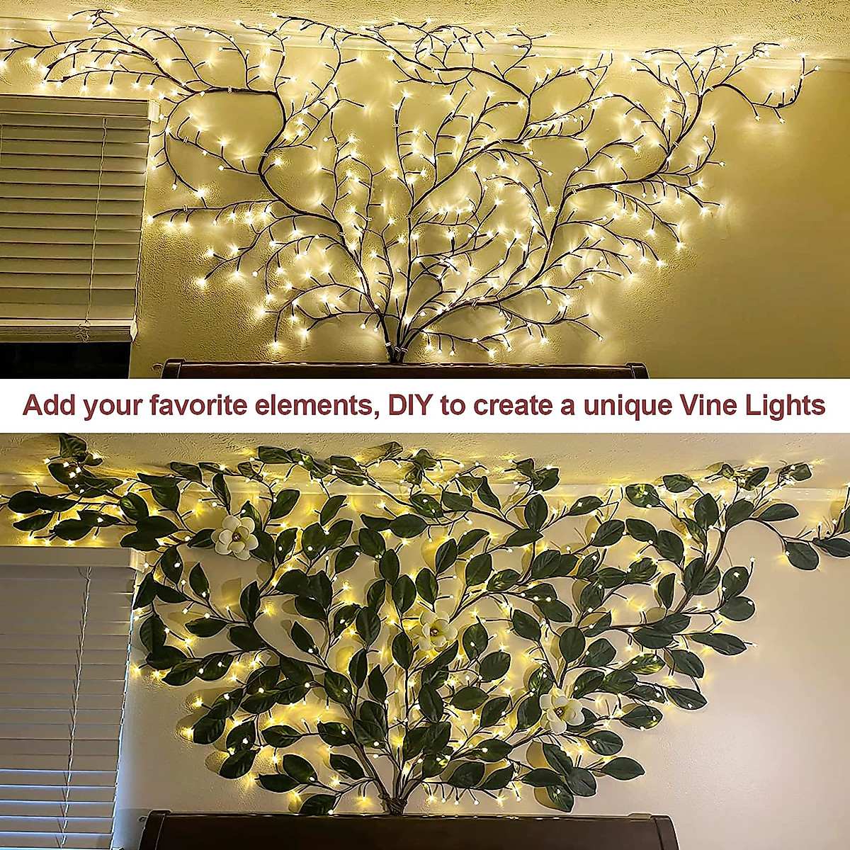 GOESWELL Enchanted Flexible LED Willow Vines for Christmas Room Decor, 7.5FT Lights for Walls and Bedrooms (No Remote)