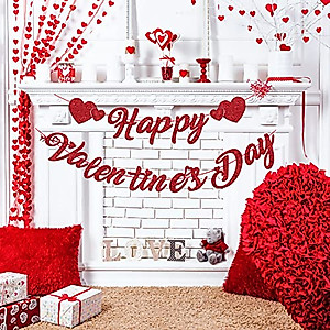 MAGICMAI Valentines Day Decoration - Happy Decor Heart Banner | Valentine Party Decorations Garland for Anniversary Wedding Supplies (Red Glitter)