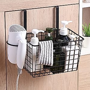 Metal Wire Bathroom Holder for Body Care, Over Cabinet Storage Basket for Hair Care, Styling Tool, Kitchen Organization for Bakeware, Cookbook, Cleaning Supplies, Black