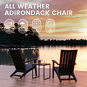 LHBGO Outdoor 4 Set of Modern Adirondack Chair, Wood Grain Texture, Patio Chair,Weather-Resistant Outdoor Chair for Poolside, Patio, Backyard, Garden, Fire Pit Seating, Black