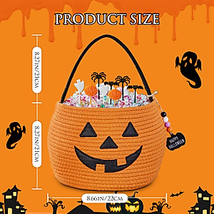 MELLBAY Halloween Basket, Halloween Trick or Treat Pumpkin Candy Bucket, Woven Personalized Halloween Baskets with Name Tag Pumpkin & White Pen for Kids Gift Basket