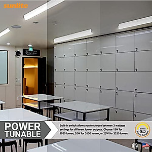 Sunlite 85463 2-Foot LED Strip Light Fixture, Power Selectable 15W/20W/25W, Multi-Volt, 1950/2600/3250 Lumens, Color Selectable 30K/35K/40K/50K, Dimmable, ETL Listed, for Residential & Commercial Use