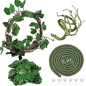 Hamiledyi Lizard Climbing Jungle Vines 9.8FT Flexible Reptile Leaves with Suction Cups Reptile Tank Habitat Decor for Gecko, Snakes,Chameleon,Bearded Dragon