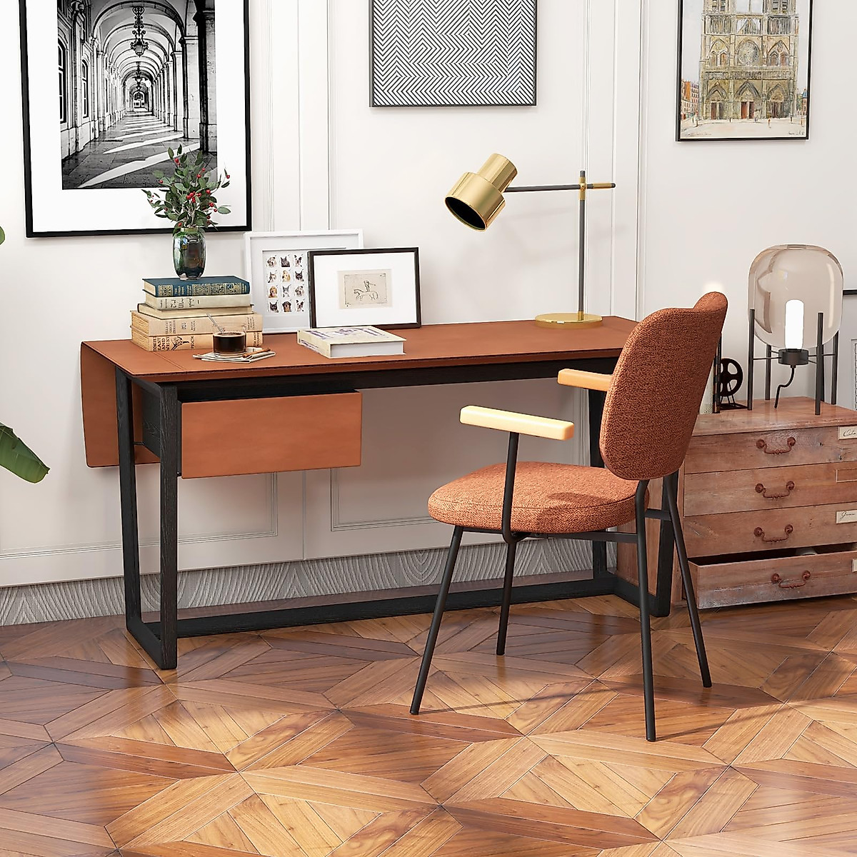 Giantex Modern Fabric Dining Chair Set of 2, Padded Armchairs with Linen Fabric, Sturdy Metal Legs, Curved Backrest, Load up to 360 LBS, Accent Chair for Living Room Kitchen