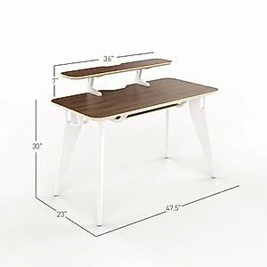 HOEK, Desk, No-Tools, Easy Assembly, Space-Saving, Modular, Mid-Century Modern, Sustainable, Headphone Hook, Monitor Shelf, Home Office, Study, Writing,Working, 23Dx30Hx47.5W (Walnut Top/Black Legs)